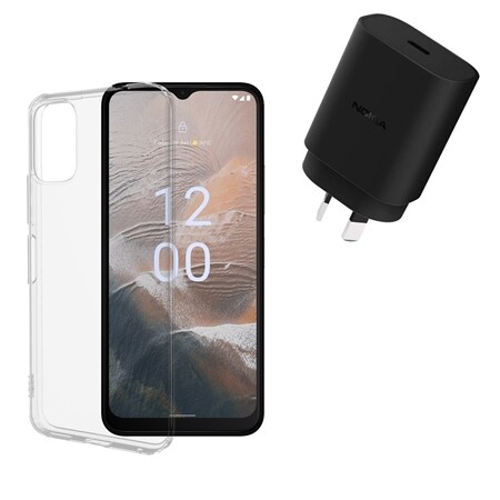 TVSN - Nokia G22 128GB Phone with Clear Case & Wall Charger Bundle