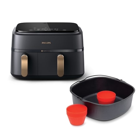 TVSN - Philips 3000 Series Dual Basket Air Fryer w/ Baking Kit Bundle