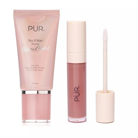 PUR No Filter Rose Gold Primer & Glossy Lip Tint Plumping Lip Oil - TVSN