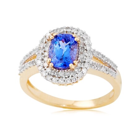 TVSN - 1.24ct Premium Tanzanite & Diamond Accent Cushion Ring 9ct ...