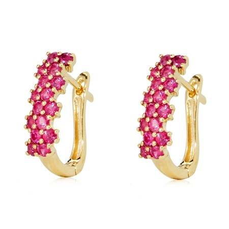 TVSN - 1.50ct Burmese Ruby Cluster Hoop Earrings 9ct Yellow Gold