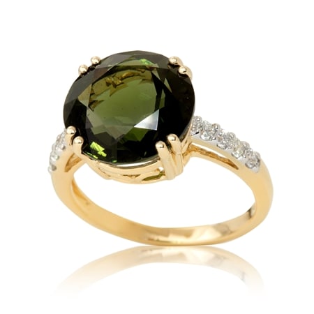 5.00ct Moldavite & Diamond Ring 9ct Yellow Gold - TVSN