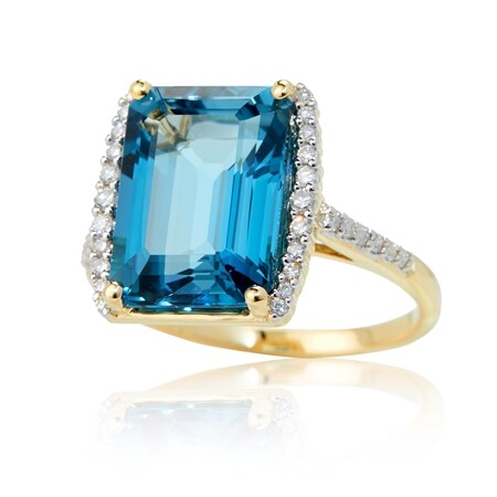 TVSN - 8.8ct London Blue Topaz & Diamond Octagon Ring 9ct Yellow Gold