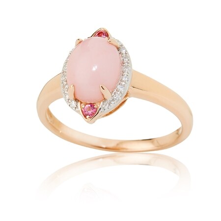 TVSN - 1.3ct Peruvian Pink Opal, Tourmaline & Diamond Ring 9ct Rose Gold