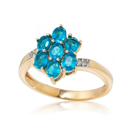 TVSN - 1.13ct Neon Apatite & Diamond Cluster Ring 9ct Yellow Gold