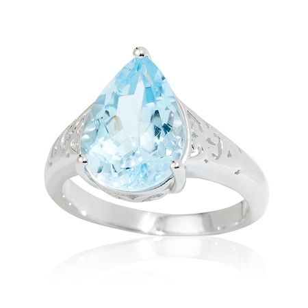 TVSN - 5ct Blue Topaz Fancy Teardrop Cut Ring Sterling Silver