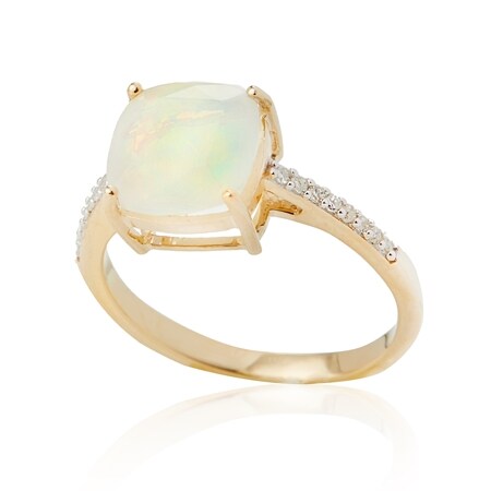 TVSN - 1.6ct Australian Opal & Diamond Cushion Ring 9ct Yellow Gold
