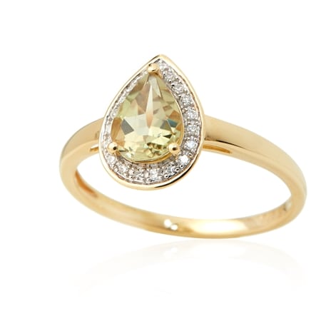 1ct Turkish Csarite & Diamond Pear Halo Ring 9ct Yellow Gold - TVSN
