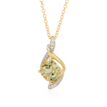 TVSN - 0.85ct Turkish Csarite & Diamond Cushion Pendant with chain 9ct ...