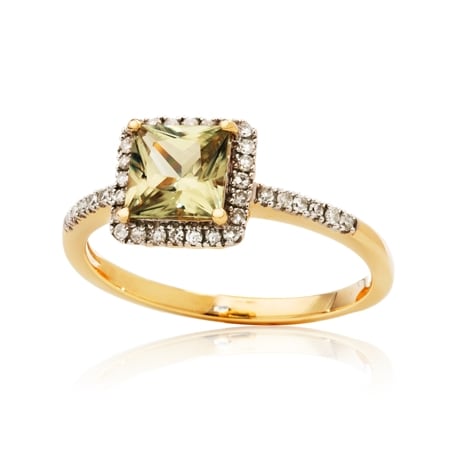 1ct Turkish Csarite & Diamond Square Statement Ring 9ct Yellow Gold - TVSN