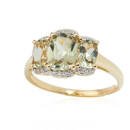 TVSN - 2.3ct Turkish Csarite & Diamond 3 Stone Cushion Ring 9ct Yellow Gold