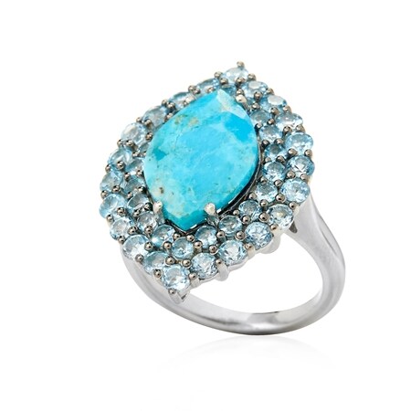 TVSN - Carol Brodie 7ct Swiss Blue Topaz & Turquoise Halo Ring SS