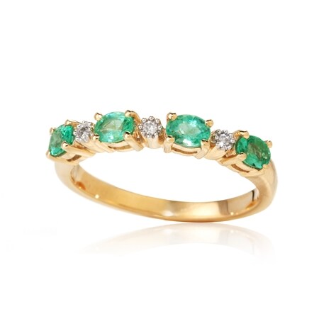 TVSN - 0.5ct Ethiopian Emerald & Diamond 4 Stone Band Ring 9ct Yellow Gold