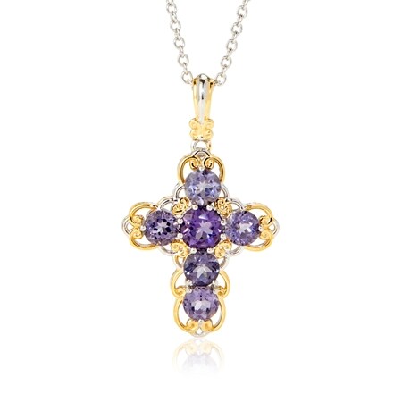 TVSN - Gems En Vogue 3.14ct Cross Sterling Silver Pendant with YGP
