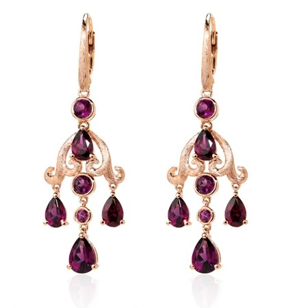 TVSN - 4.1ct Brazilian Rosanite Garnet Chandelier Earrings 9ct Rose Gold