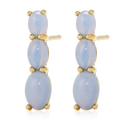 TVSN - 1.61ct Peruvian Blue Opal 3-Stone Drop Earrings 9ct Yellow Gold