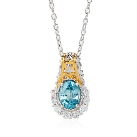 TVSN - Gems En Vogue 2.5ct Blue & Clear Zircon Pendant w. Chain 45+5cm ...