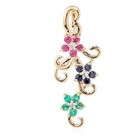 TVSN - 0.37ct Precious Gems Floral Drop Pendant 9ct Yellow Gold