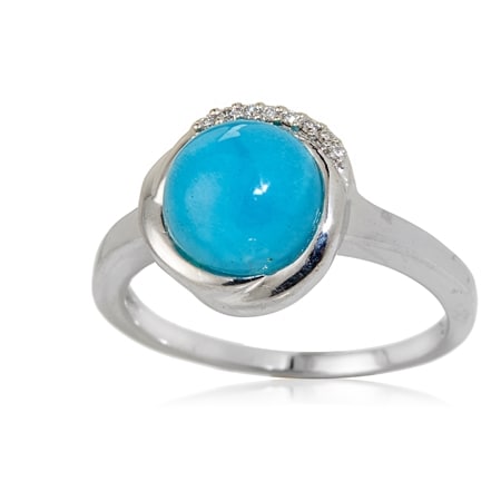 TVSN - 4.07ct Hemimorphite & Diamond Accent Round Ring 9ct White Gold