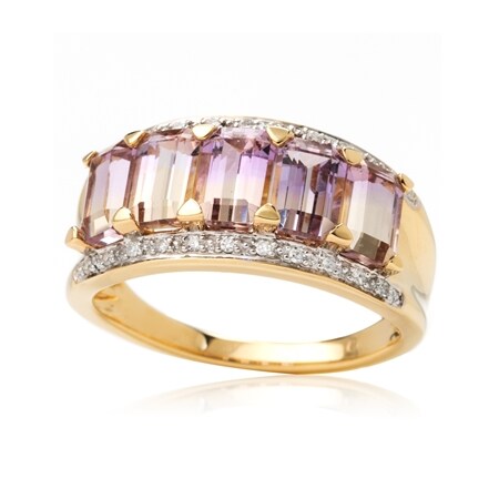 TVSN - 2.2ct Bolivian Ametrine & Diamond Accent 5-Stone Ring 9ct Yellow ...