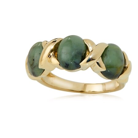 TVSN - 6.37ct Australian Tasmanian Jade Oval Cab Crossover Ring 9ct YG