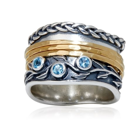 TVSN - Danny Newfeld Two-Tone Gemstone Lace Spinner Ring Sterling Silver