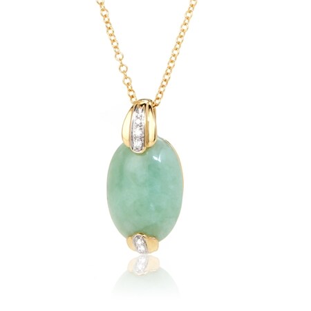 6ct Burmese Natural Green Jadeite & Diamond Accent Oval Pendant w ...