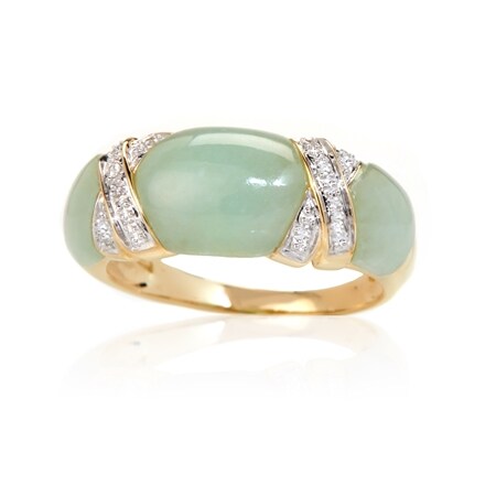 TVSN - 5.2ct Burmese Natural Green Jade & Diamond Accent Crossover Ring ...