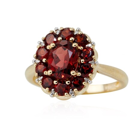 TVSN - 2.70ct Mozambique Garnet & Diamond Accent Oval Floral Ring 9ct YG