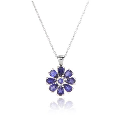 TVSN - 2.4ct Iolite Gemstone Flower Pendant Sterling Silver 50+5cm Chain