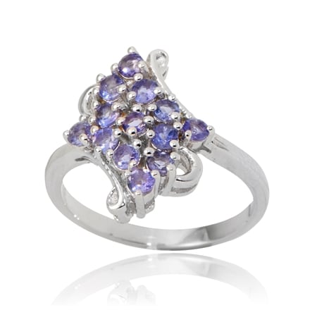 TVSN - 0.7ct Iolite Diamond Shape Cluster Ring Sterling Silver