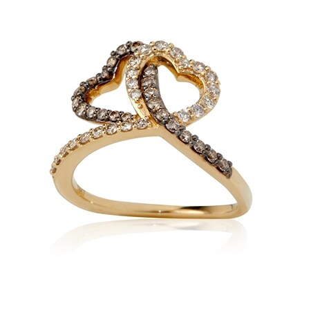 Le Vian 0.52ct Chocolate & Nude Diamond Double Heart Ring 14ct Gold - TVSN
