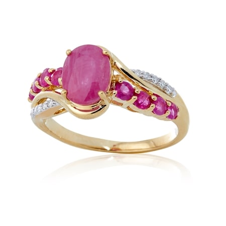 2.15ct Madagascan Ruby & Dia. Accent Crossover Ring 9ct Yellow Gold - TVSN