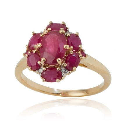 2.55ct Madagascan Ruby & Dia. Accent Cluster Floral Ring 9ct YG - TVSN