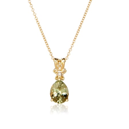 1.50ct Turkish Csarite & Dia. Accent Pear Pendant w/ Chain 9ct YG - TVSN