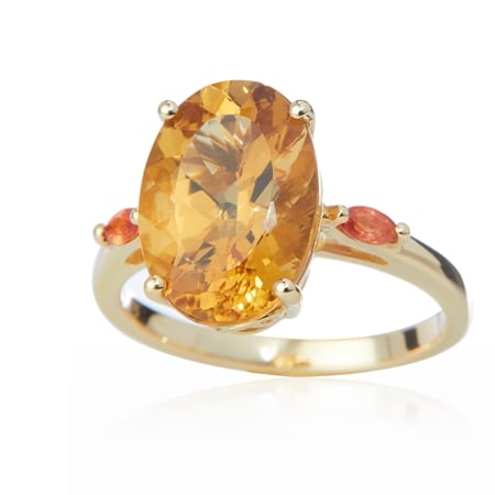 4.66ct Brazilian Golden Beryl & Orange Sapphire Ring 9ct YG - TVSN
