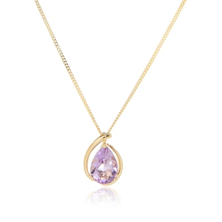 2.50ct Brazilian Pink Amethyst Pear Drop Pendant w/ Chain 9ct YG - TVSN
