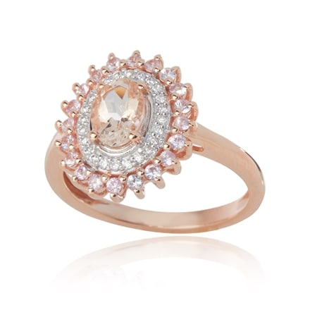 1.08ct Mozambique Morganite, Sapphire & Dia. Ring 9ct RG - TVSN
