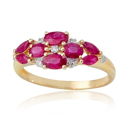 1.10ct Burmese Ruby & Dia. Accent Cluster Ring 9ct Yellow Gold - TVSN