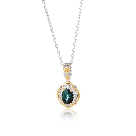 Gems en Vogue 1.2ct Teal Tourmaline & White Zircon Pendant Pal Silver ...