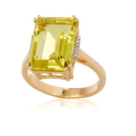 TVSN - 6.32ct Brazilian Lemon Quartz & Dia. Accent Ring 9ct Yellow Gold