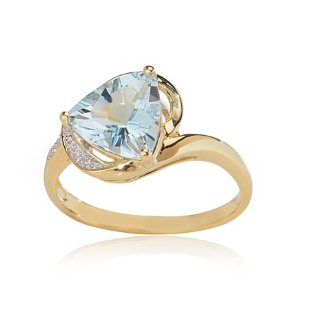 1.60ct Aquamarine & Dia. Accent Trilliant Ring 9ct Yellow Gold - TVSN