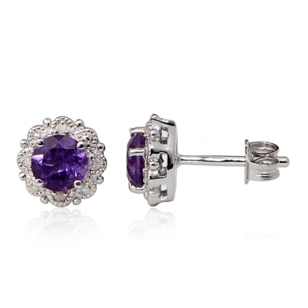 Gem Ambassador 0.70ct Amethyst & Dia. Stud Earrings Sterling Silver - TVSN