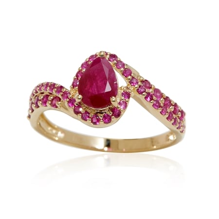 1.15ct Burmese Ruby Pear Crossover Ring 9ct Yellow Gold - TVSN
