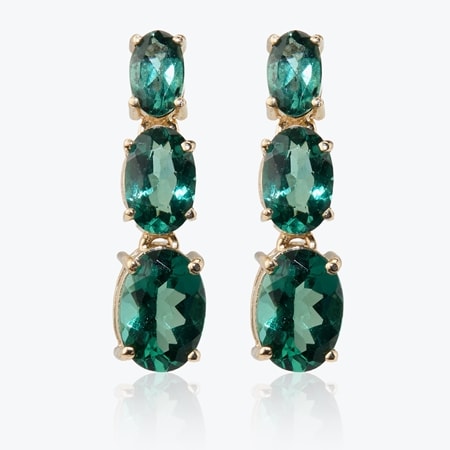 3.27ct Mermaid Apatite 3-Stone Oval Drop Earrings 9ct Yellow Gold - TVSN