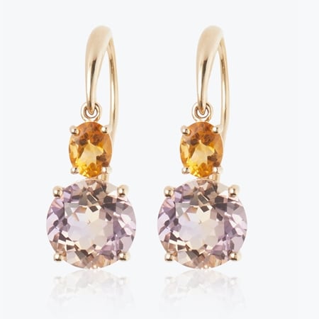 4.50ct Bolivian Ametrine & Citrine Double Drop Earrings 9ct Yellow Gold ...