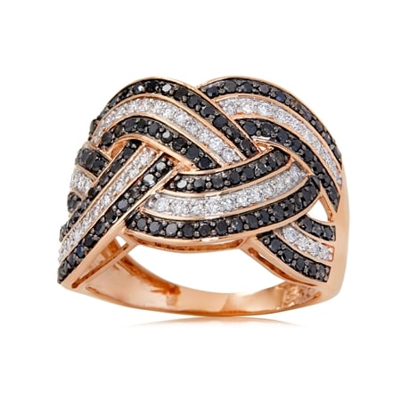 1.0ct Black & White Diamond Weave Ring 9ct Rose Gold - TVSN