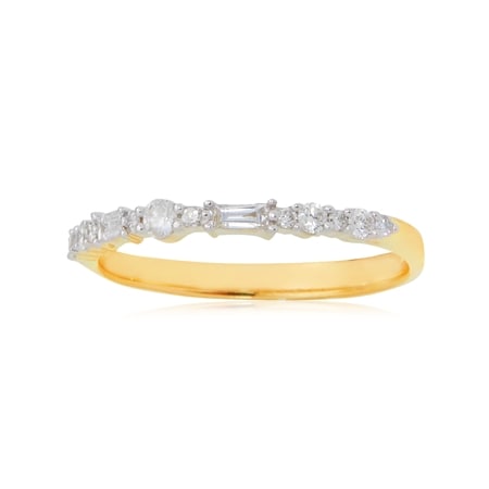 TVSN - 0.20ct Baguette & Brilliant Cut Diamond 9ct Gold Stacking Ring
