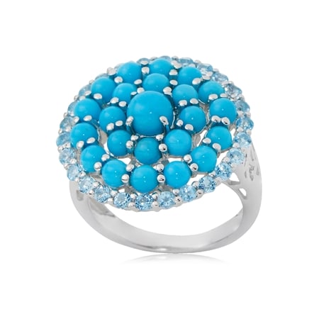 TVSN - 3.8ct Sleeping Beauty Turquoise & SB Topaz Cluster Ring SS