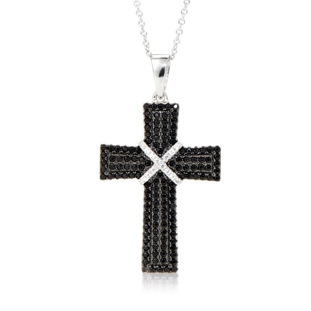 TVSN - 1.4ct Black Spinel Cross Pendant Sterling Silver